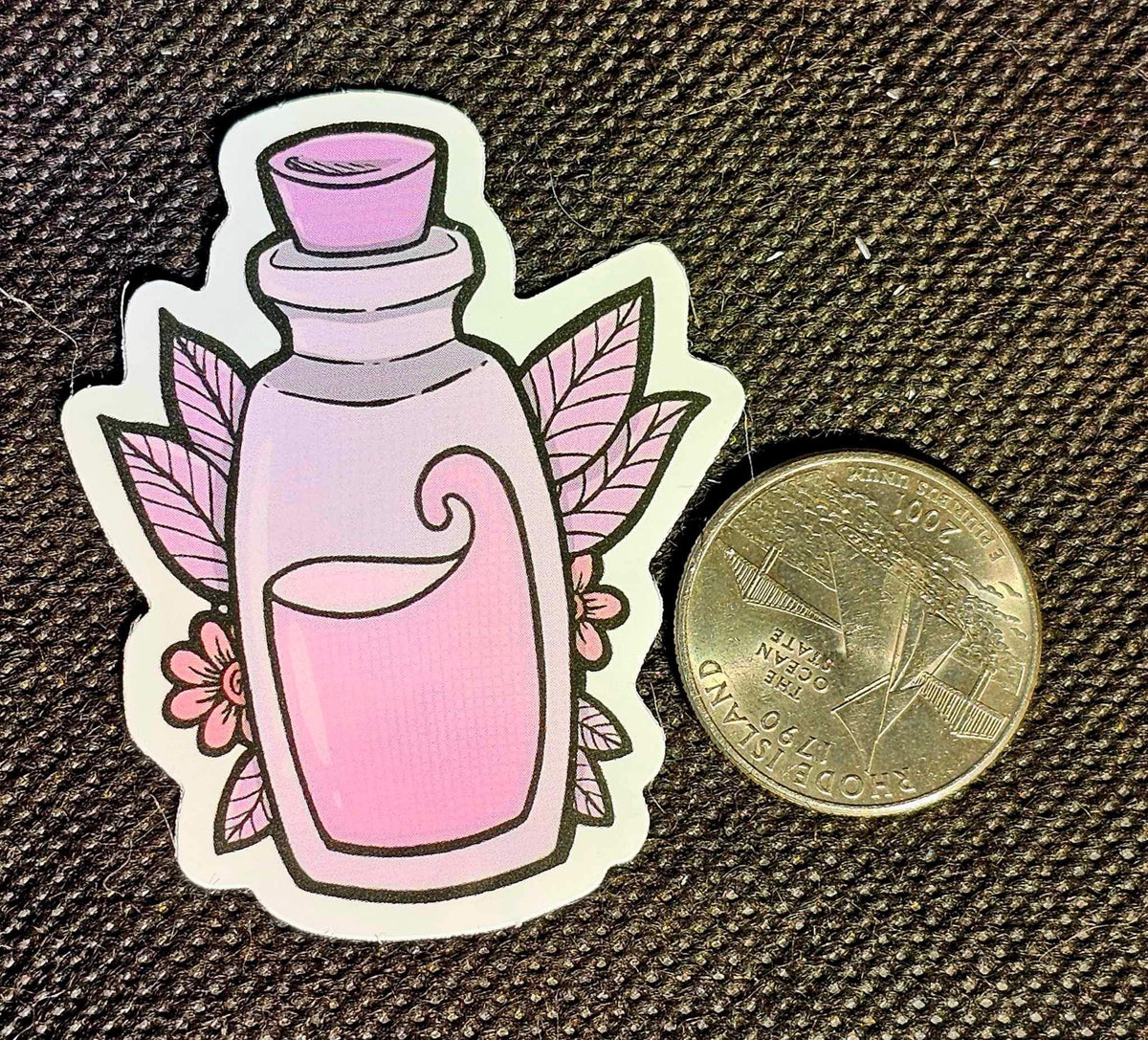 Pink Potion Bottle With Leaves Enchanted Sticker – Erika's Classy Crystals
