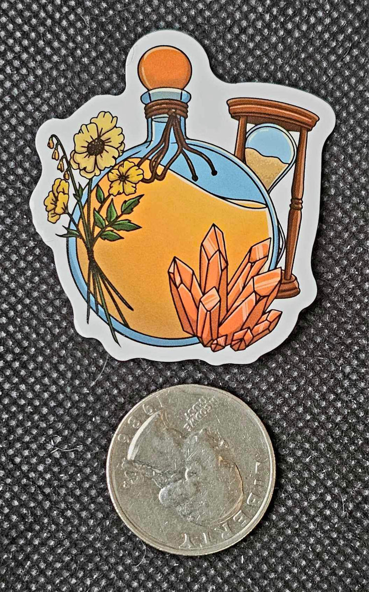 Yellow Potion Bottle With Flowers Enchanted Sticker – Erika's Classy ...